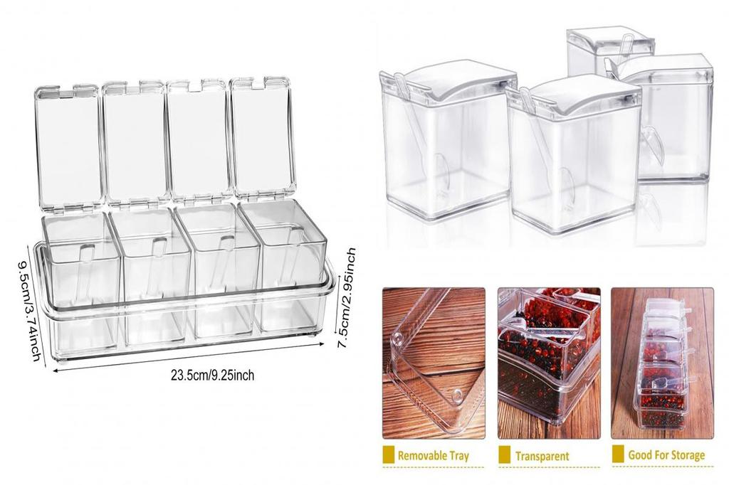 Acrylic Seasoning Box Lunch Box Seasoning Containers 4-in-1 Transparent ...