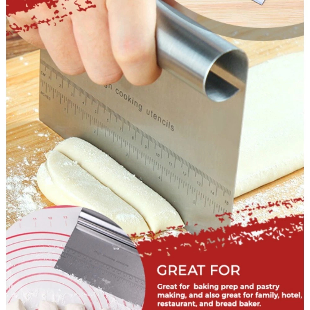 Pro Dough Pastry Scraper with Measuring Scale Chopper Cutter Stainless ...