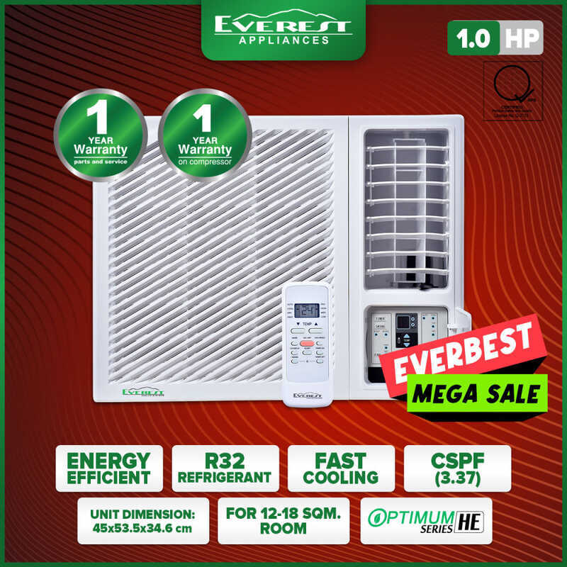 EVEREST 1.0HP Non-Inverter Window Type Conditioner Rapid Cooling ...