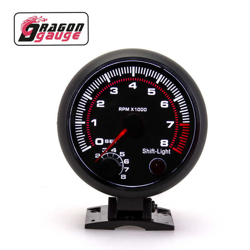 Car Modified Instrument White Light Black Surface Tachometer 12V Car ...