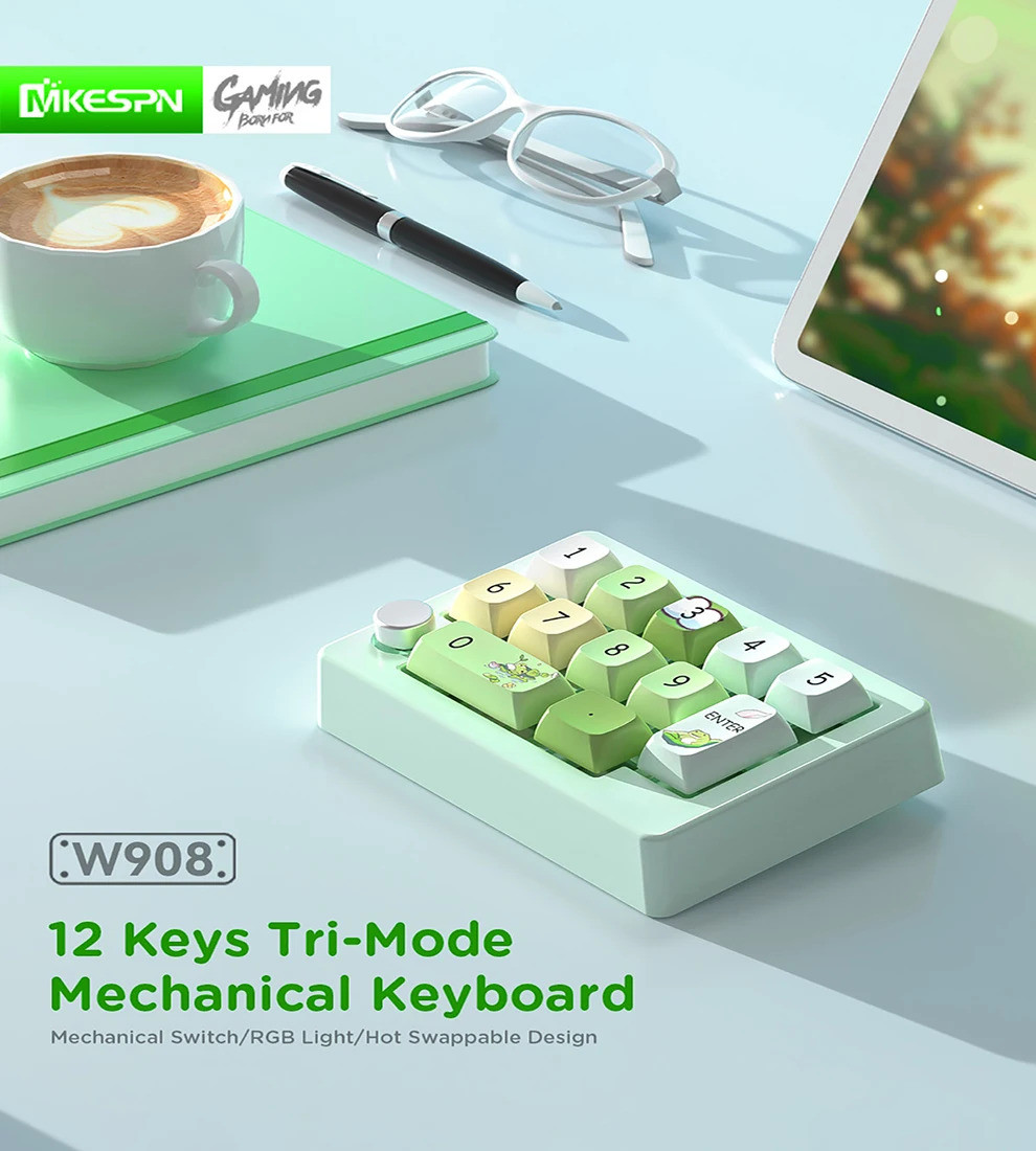 RGB Backlit 12 Keys Tri-Mode Wireless Mechanical Keyboard Full Hot ...