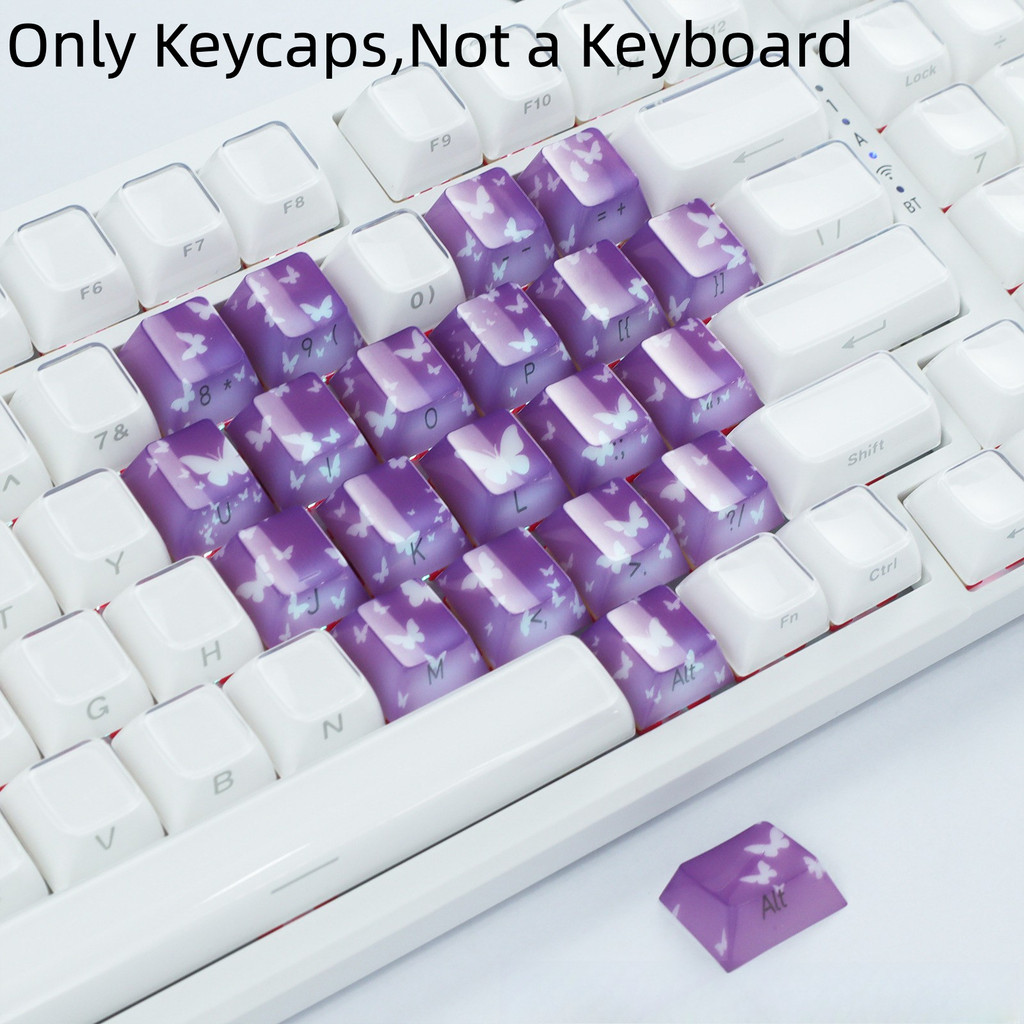 Cherry Butterfly Transparent Heart Side Engraved Keycap Added Pink ...