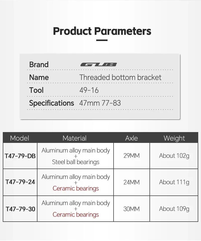 GUB Bicycle Bottom Bracket Bike T47 Threaded BB Ceramic Bearing for ...