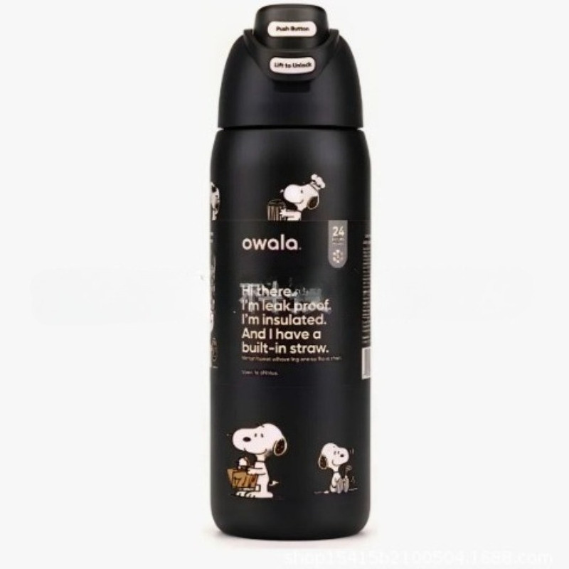 Owala X Snoopy Tumbler 32oz Black Snoopy Cartoon Stainless Steel Travel ...