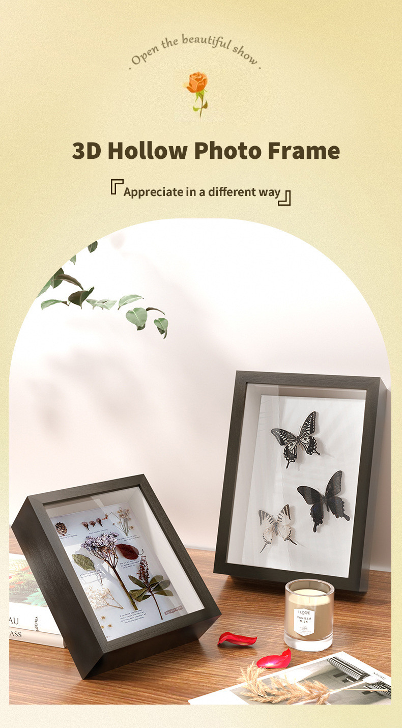 Photo Frame with light 3D Solid Wood Dried Flower Photo Frame DIY Depth ...