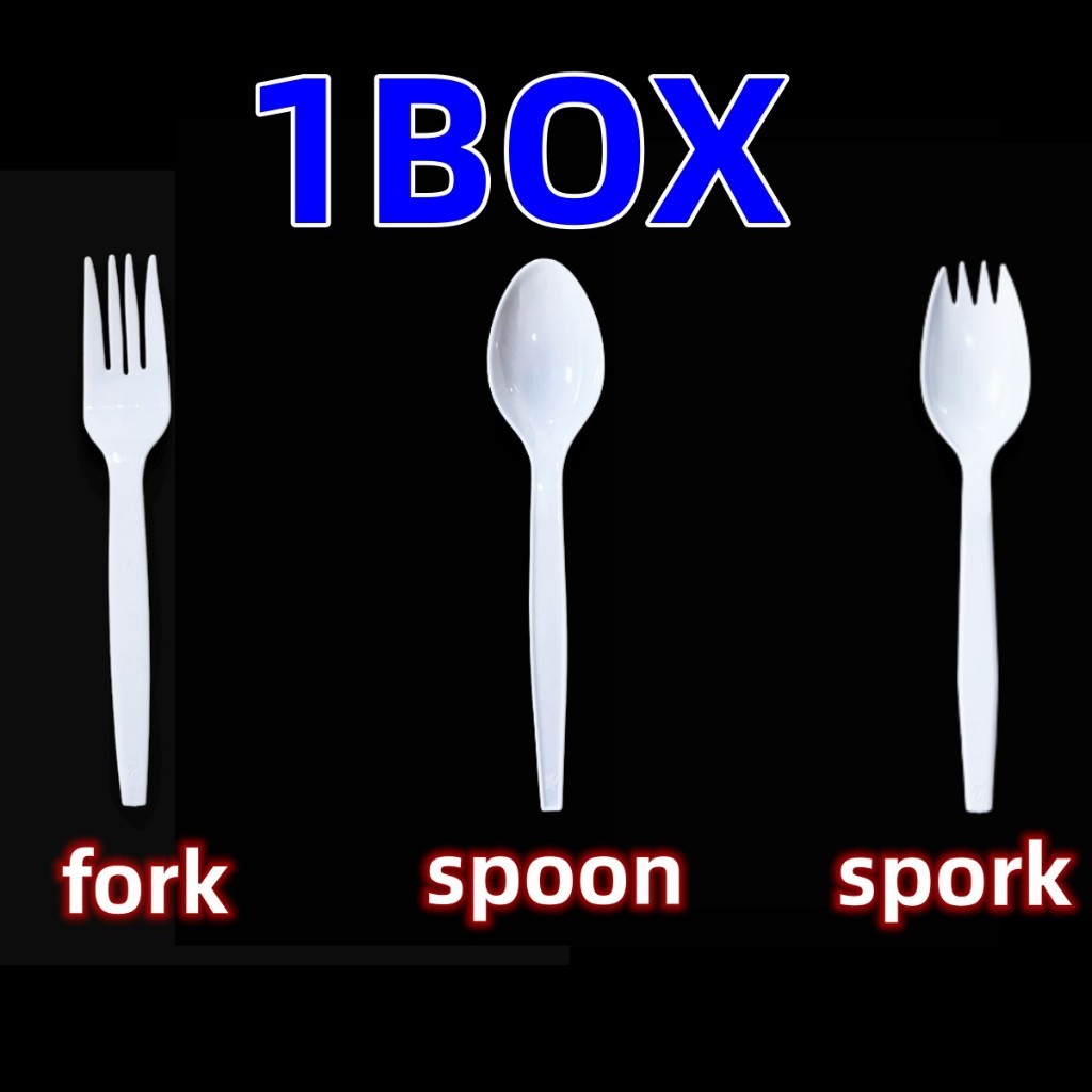 ( 1BOX ) Spoon, Fork, ，Sfork，Spork ， Disposable Plastic Utensils 25PCS ...