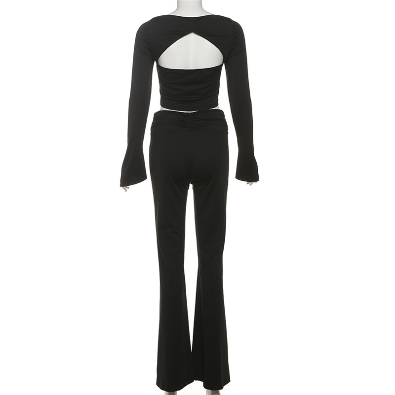 Klalien Classic 2Piece Set Women Low-Neck Long Sleeve Fake Fishbone ...