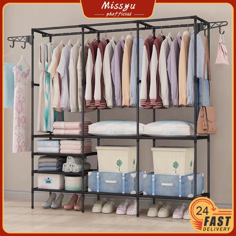 Product image Clothes Storage Rack Hanging Wardrobe Hanger Rack Bedroom ...