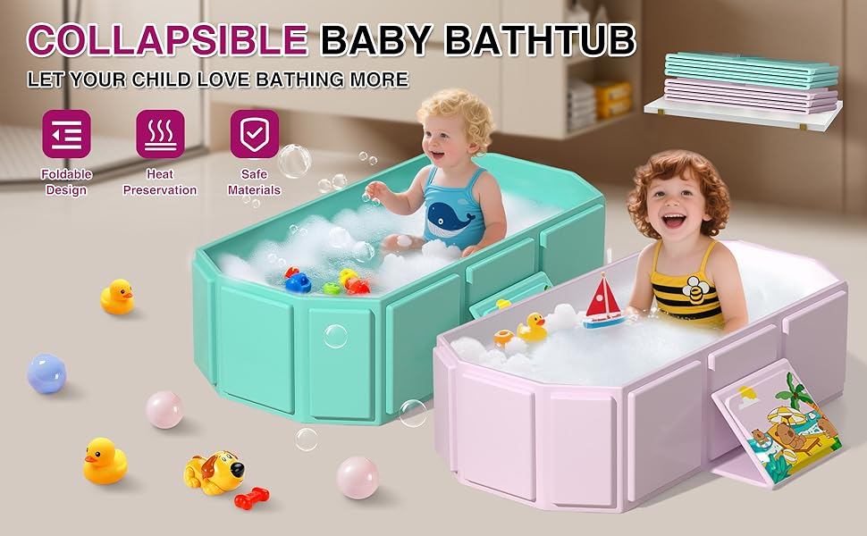 Portable Folding Baby Bath Tub, Anti-Slip Shower Basin, Suitable for 0 ...