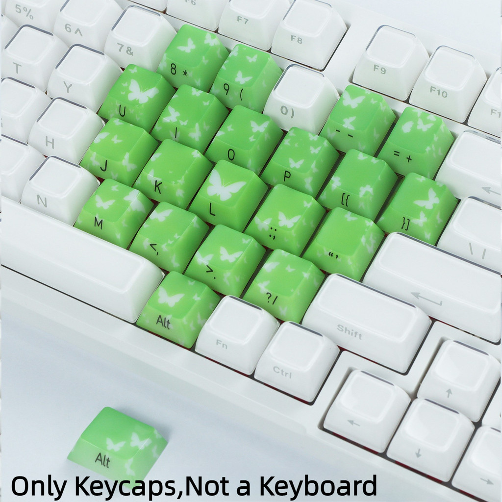 Cherry Butterfly Transparent Heart Side Engraved Keycap Added Pink ...