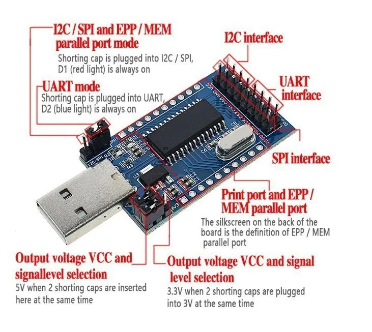 CH341A USB to SPI I2C IIC UART TTL ISP Serial Adapter Module EPP/MEM ...