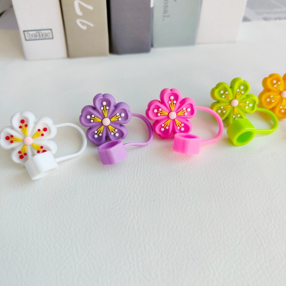 10mm Straw Cap Cup Dust Cap 3D Flower Decorative Straw Cap Soft Rubber ...