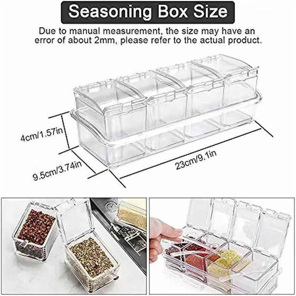 Clear 4-in-1 Seasoning Box Set - Lidded Airtight Jars for Salt/Sugar ...