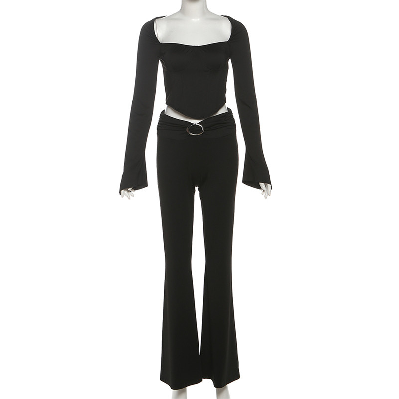 Klalien Classic 2Piece Set Women Low-Neck Long Sleeve Fake Fishbone ...