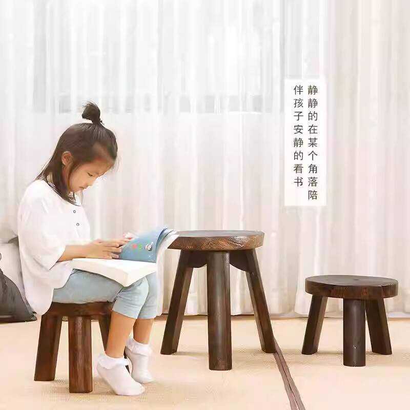 W8 Solid Wood Balcony Small Tea Round Retro Low Sitting Stool Home ...