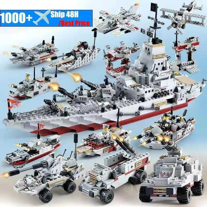1068Pcs Navy Chariot Ship Army Boat Plane Ships Building Blocks ...