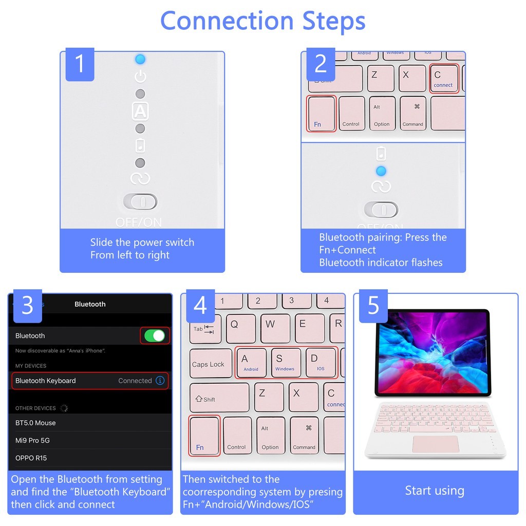 LEVINO Wireless Blue-tooth Key-board and Mouse for iPad Laptop Android ...