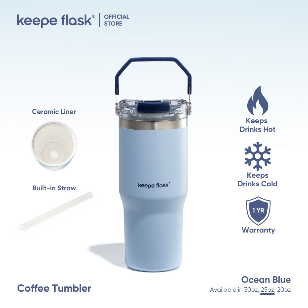 [Name Engraving] Keepe Flask Blue CERAMIC LINER Coffee Tumbler Vacuum ...