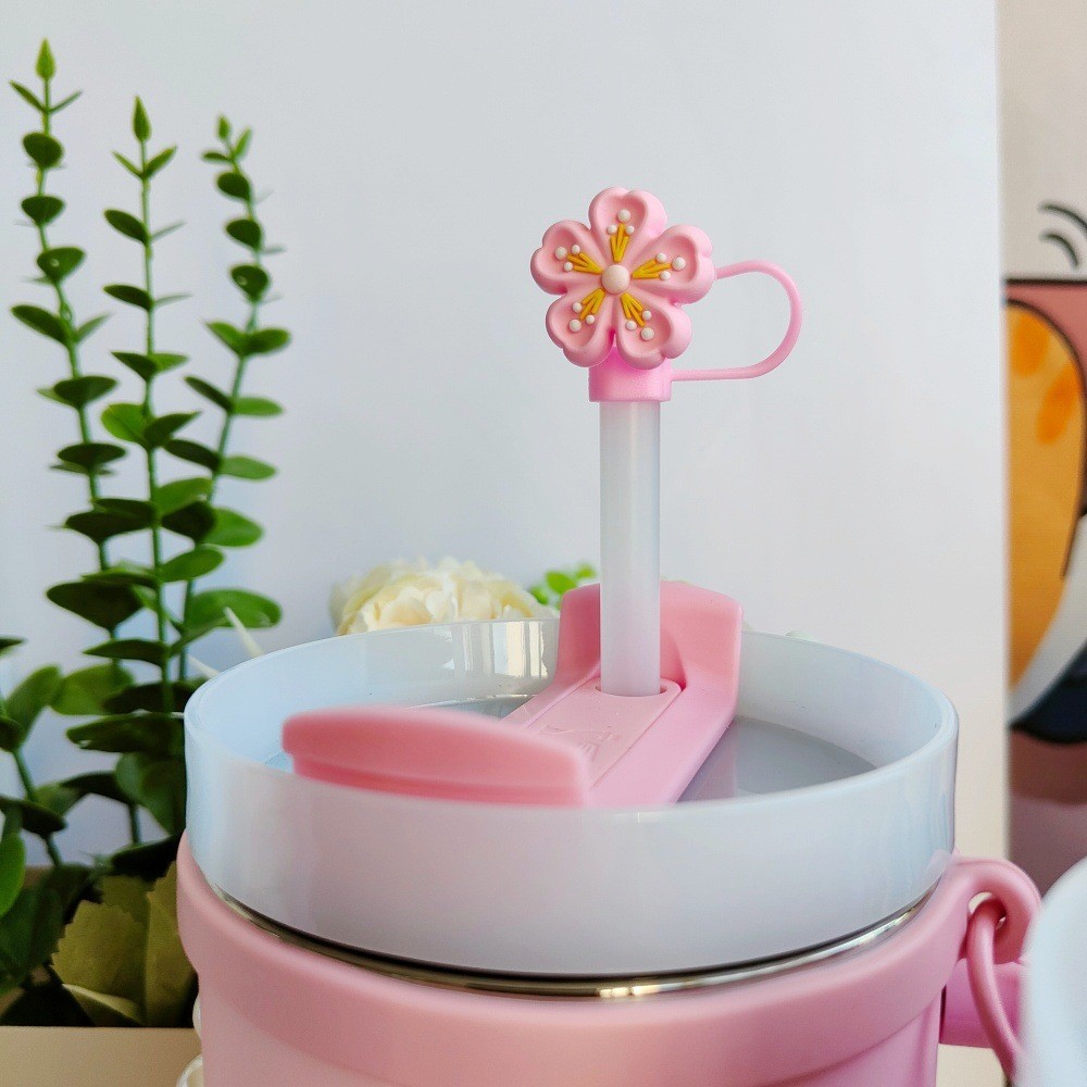 10mm Straw Cap Cup Dust Cap 3D Flower Decorative Straw Cap Soft Rubber ...