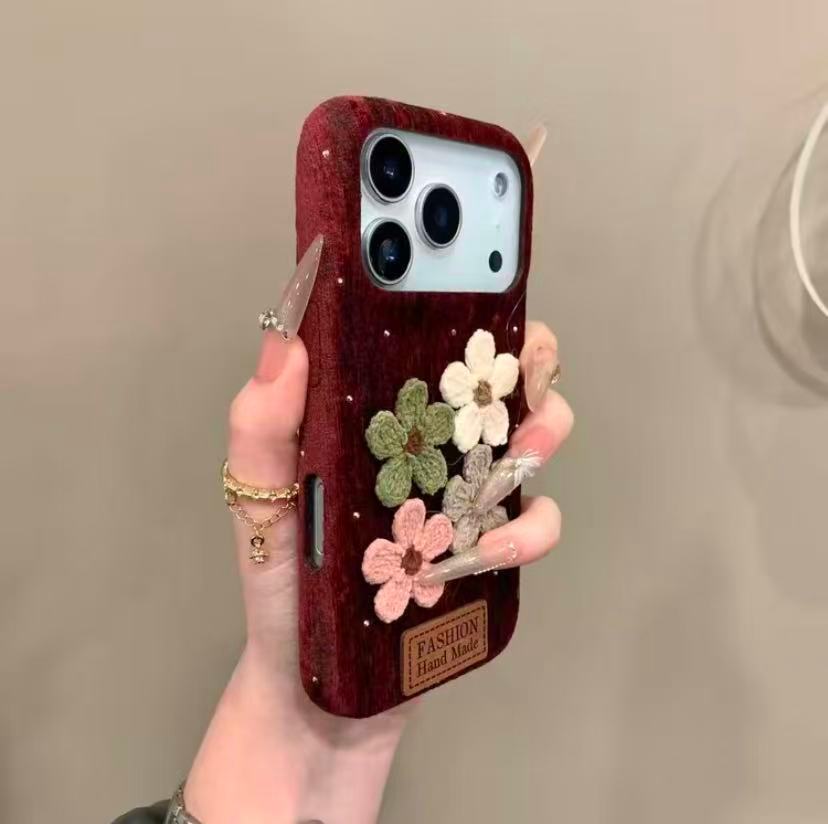 Luxury Red Dot Diamond Velvet Colorful Flowers Phone Case Suitable for ...