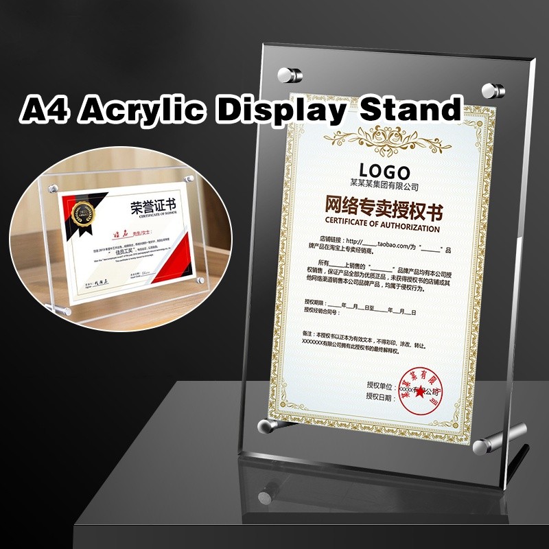 A4 Acrylic Display Stand Acrylic Certificate Document Frame Menu Holder ...