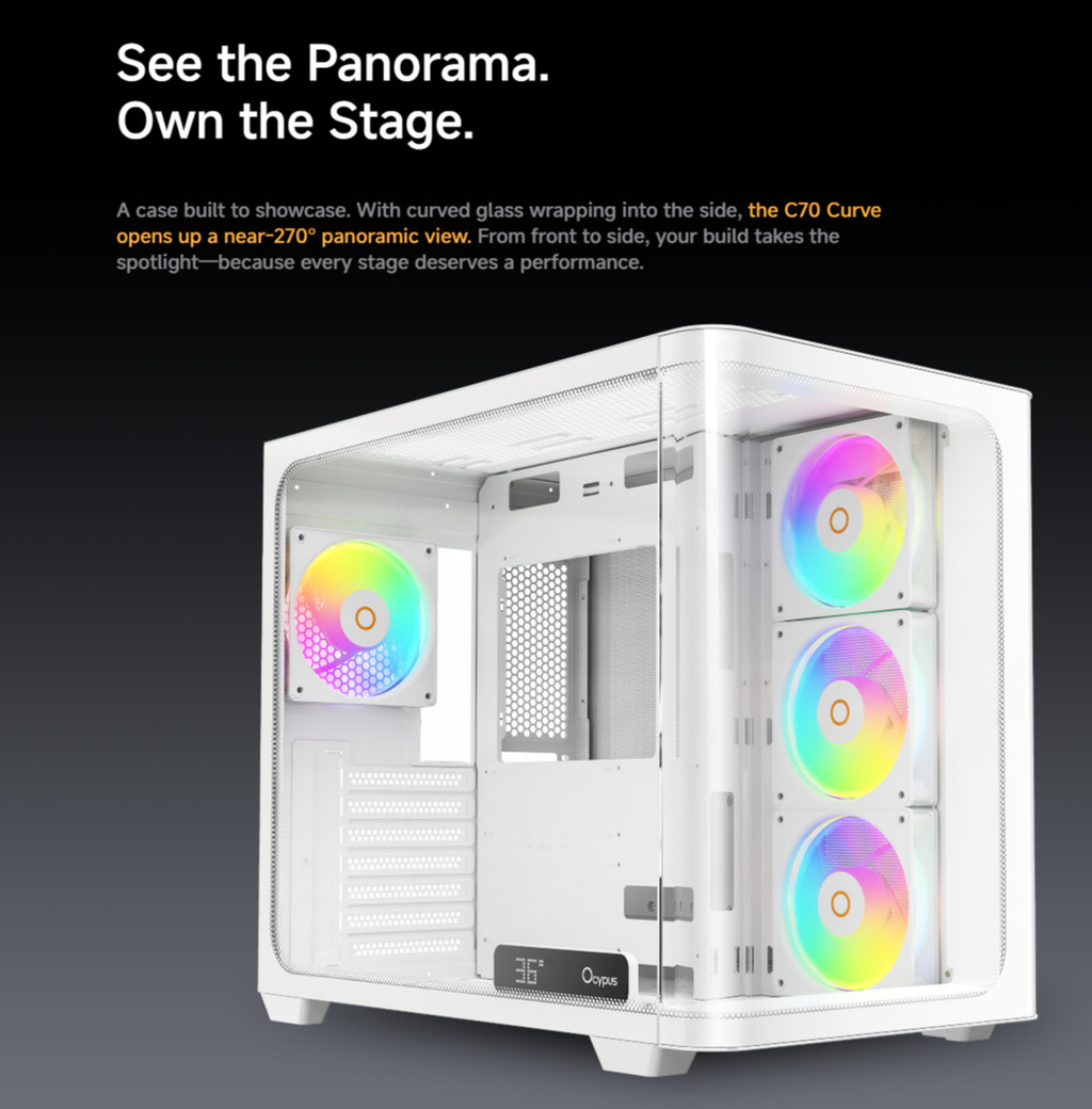 OCYPUS IOTA C70 CURVE ARGB DIGITAL ATX CASE - BLACK / WHITE | Shopee ...