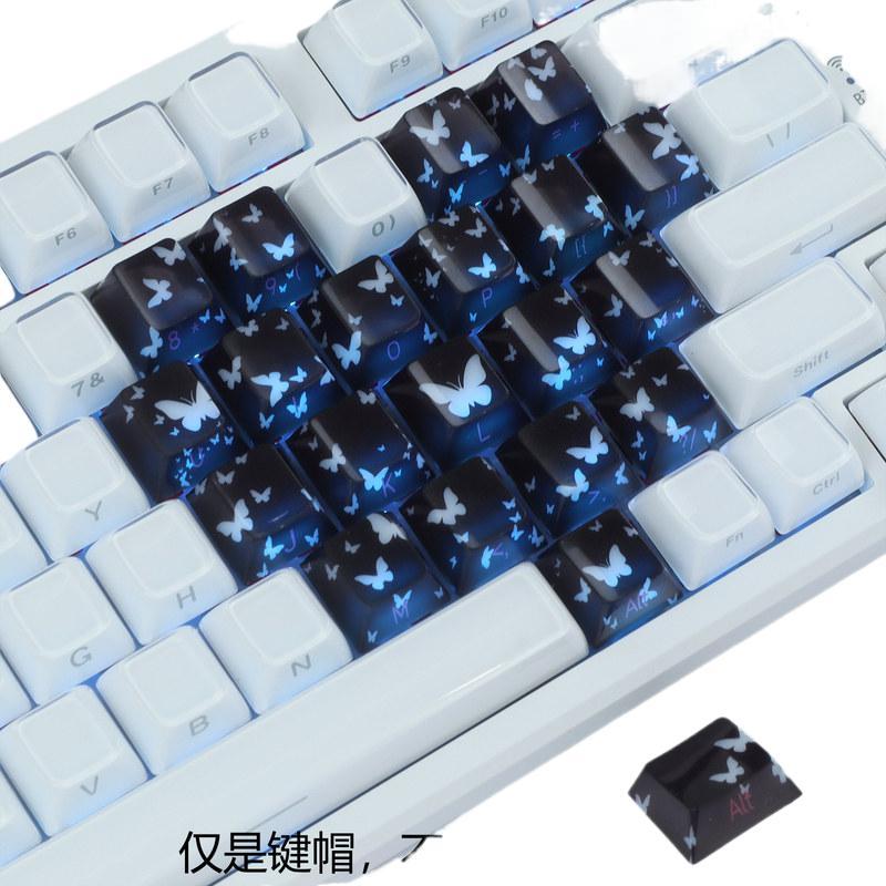 Cherry Butterfly Transparent Heart Side Engraved Keycap Added Pink ...