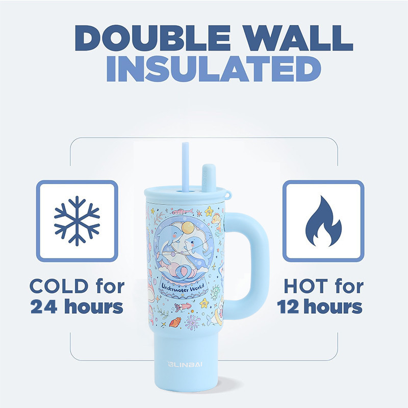 LINBAI Flask 24oz Colorful Insulated Tumbler with Straw Vacuum ...