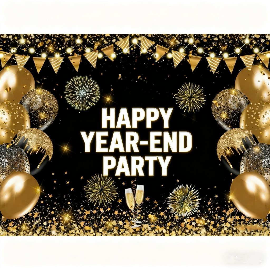 Happy Year-end Party Backdrop Year-end Party Decorations Banner Black ...