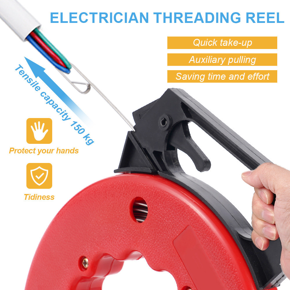 30M Electric Wire Threader Fiberglass Fish Tape Reel Electrical Cable ...