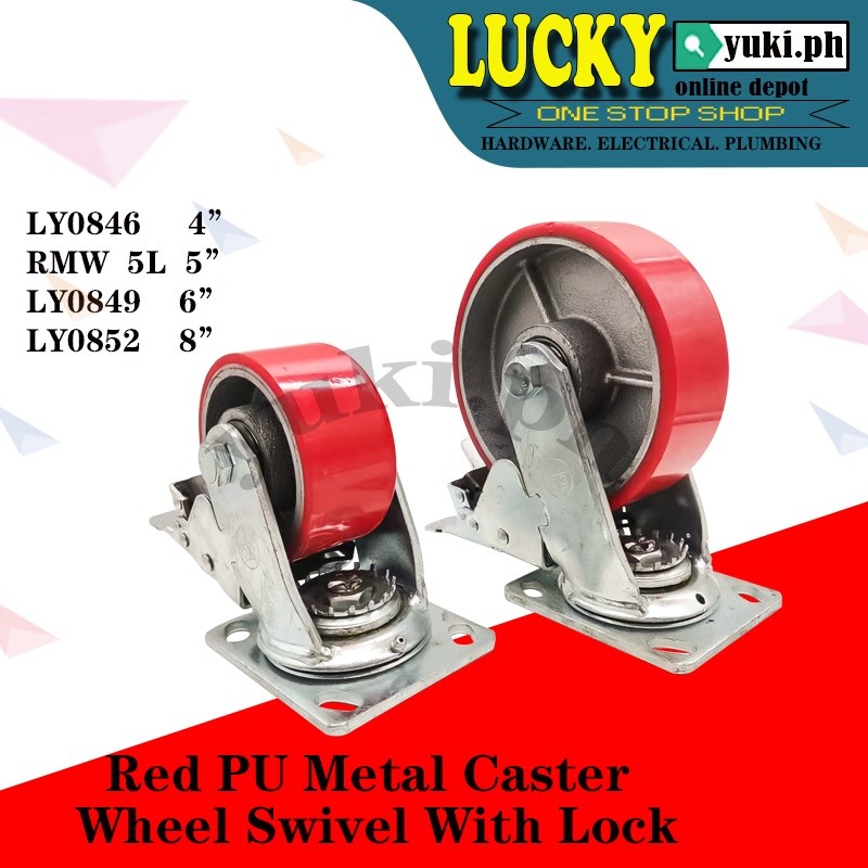 HEAVY DUTY RED PU METAL CASTER WHEEL SWIVEL WITH LOCK 4"/ 5" / 6" /8 ...