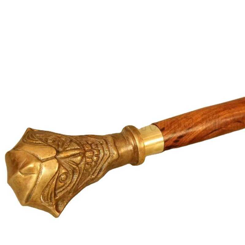 Nautical Antique Brass Handle Golden Joker Face Victorian Walking Stick ...