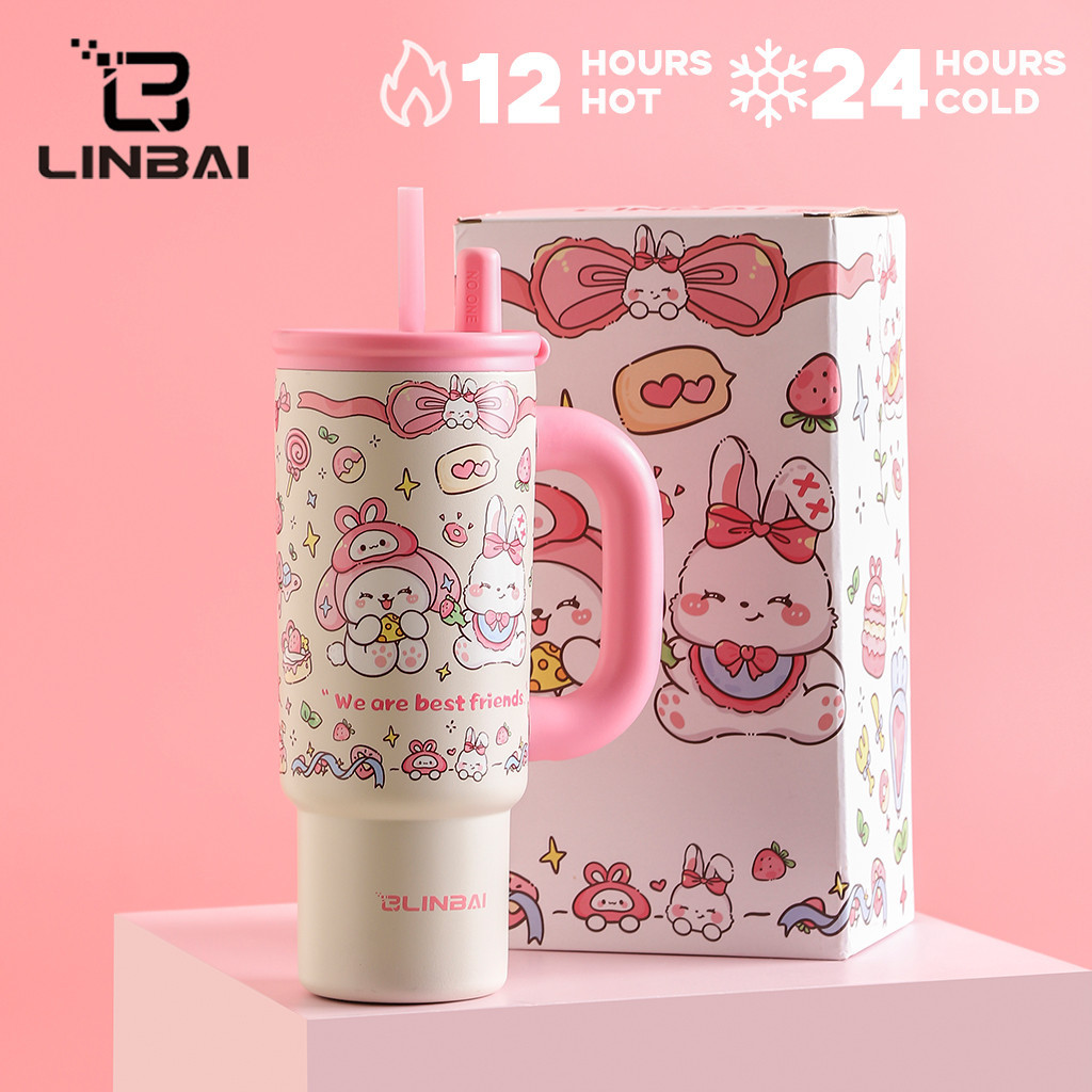 LINBAI Flask 24oz Colorful Insulated Tumbler with Straw Vacuum ...