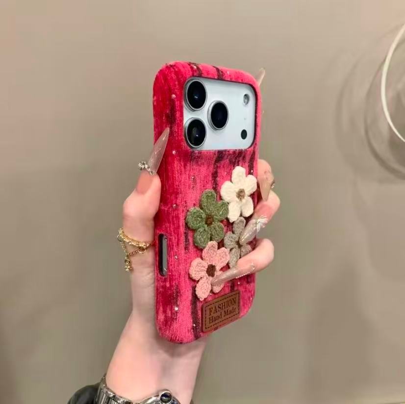 Luxury Red Dot Diamond Velvet Colorful Flowers Phone Case Suitable for ...