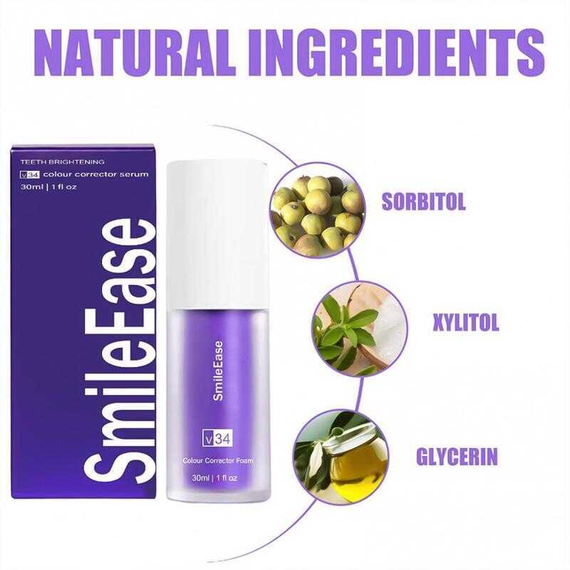Smile Ease Toothpaste V34: Purple Teeth Whitening Mousse Foam. Achieve ...