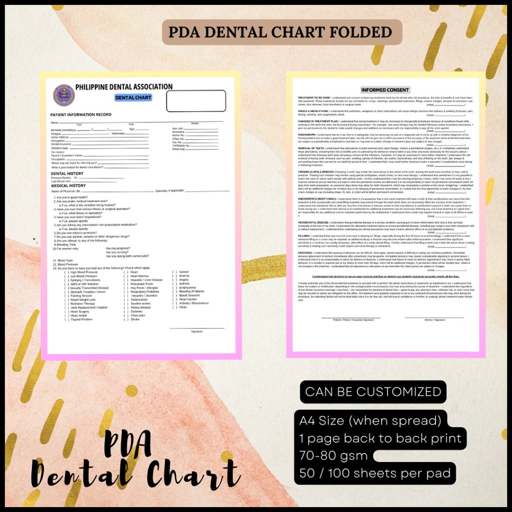 PDA Dental Chart ( 50 /100 leaves | A4 Size | 70gsm ) | Shopee Philippines
