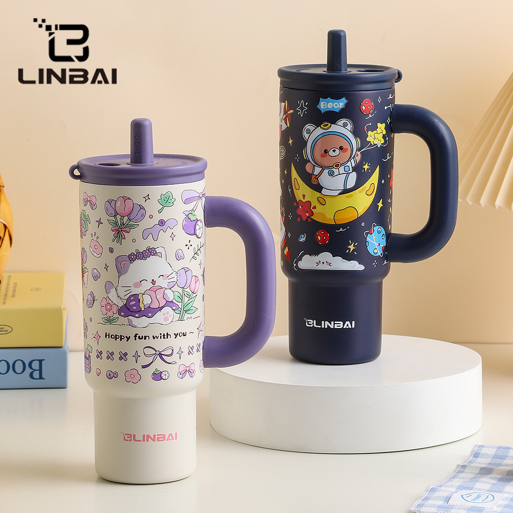 LINBAI Flask 24oz Colorful Insulated Tumbler with Straw Vacuum ...