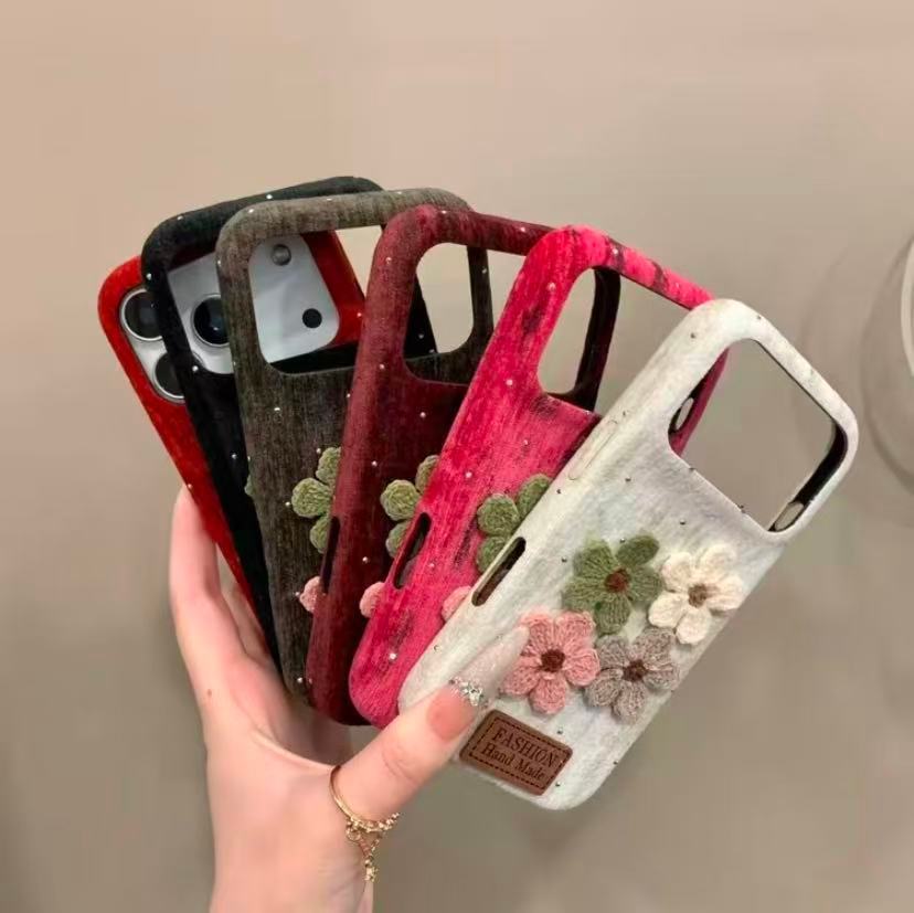 Luxury Red Dot Diamond Velvet Colorful Flowers Phone Case Suitable for ...