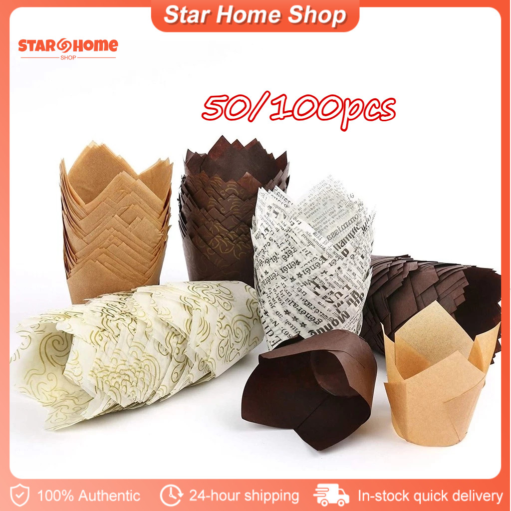 100PCS Tulips Paper Cups - Easy Release Cupcake Liner Muffin Baking ...