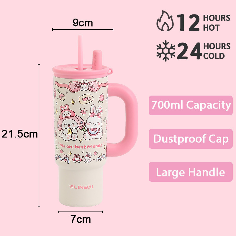 LINBAI Flask 24oz Colorful Insulated Tumbler with Straw Vacuum ...