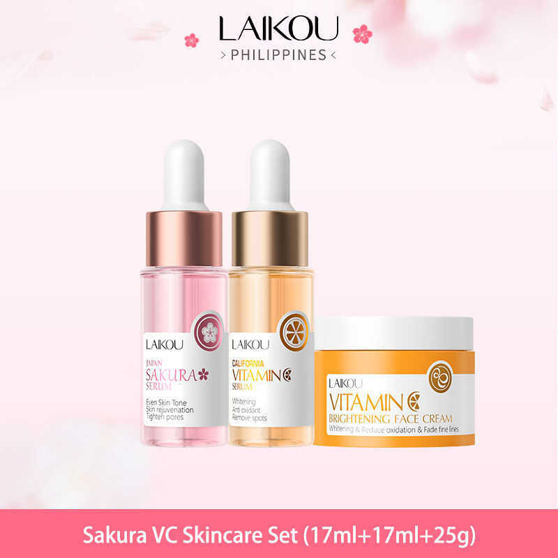LAIKOU Vitamin C Sakura Serum Face Cream 3Pcs Set Whitening Fade Spots ...