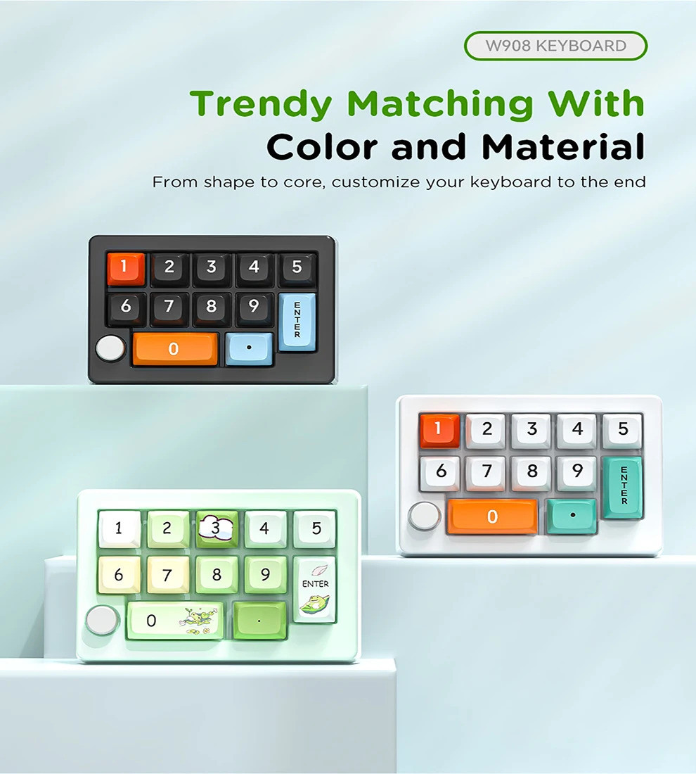 RGB Backlit 12 Keys Tri-Mode Wireless Mechanical Keyboard Full Hot ...