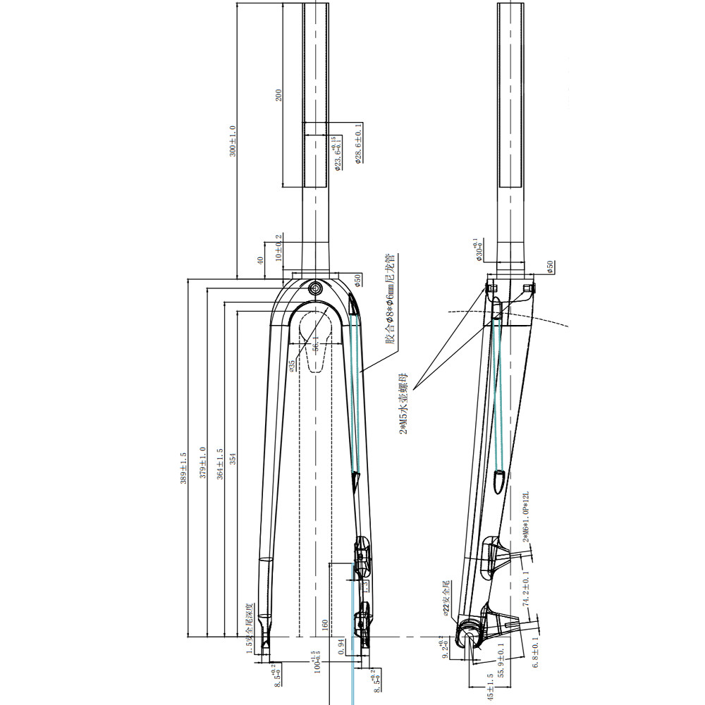 NO LOGO carbon fiber road/gravel bike front fork, internal cable ...
