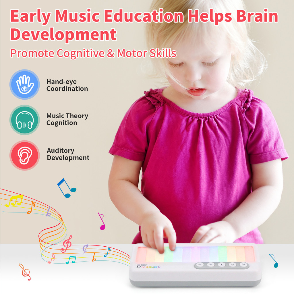 Rainbow Flashing Electronic Piano Toy - 5 Instruments, 13 Melodies ...
