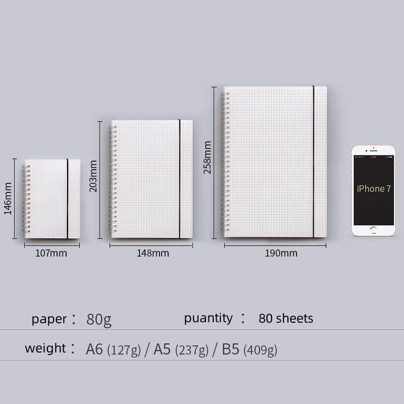 A4 A5 A6 B5 Notebook Spiral Coil Notebook Blank Grid Lined Pages School ...