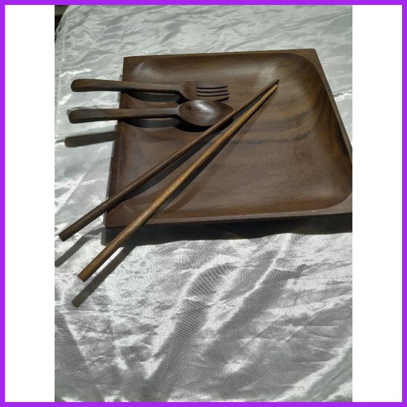 wooden plate and spoon with choppstick | Shopee Philippines