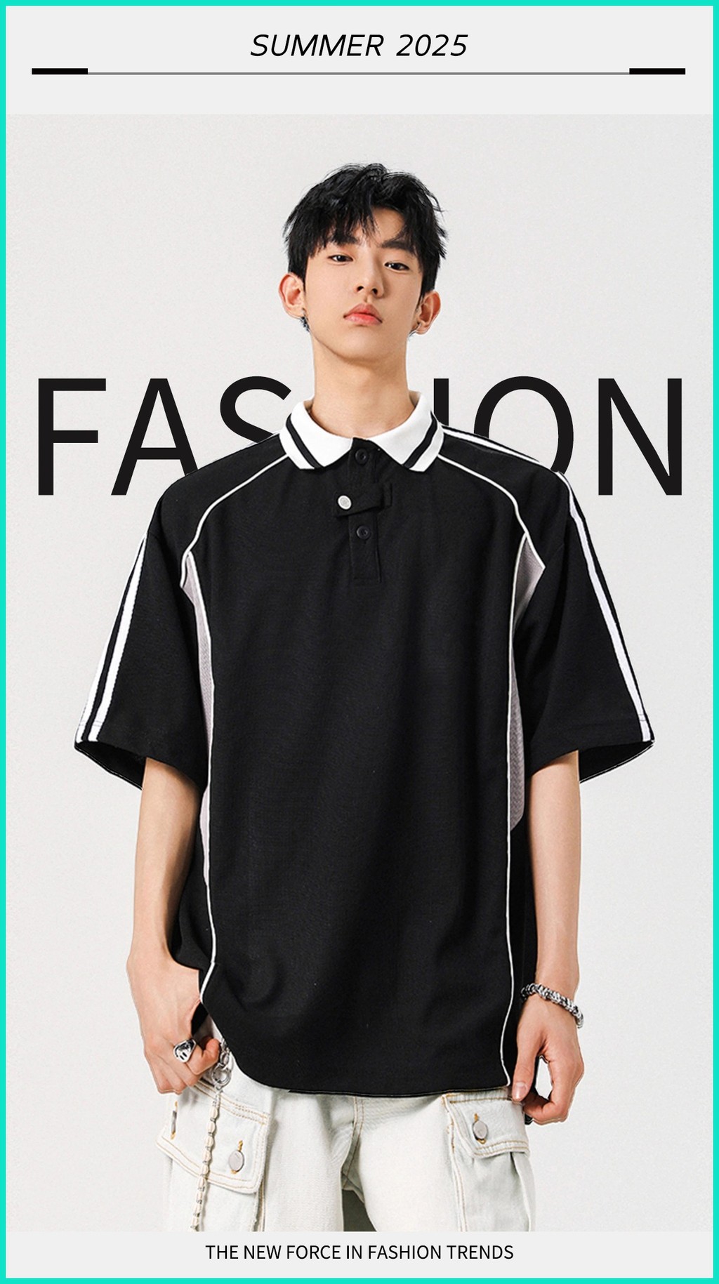 iymuymn Oversize Stripe Short Sleeve Polo Shirt Korean Style Loose ...