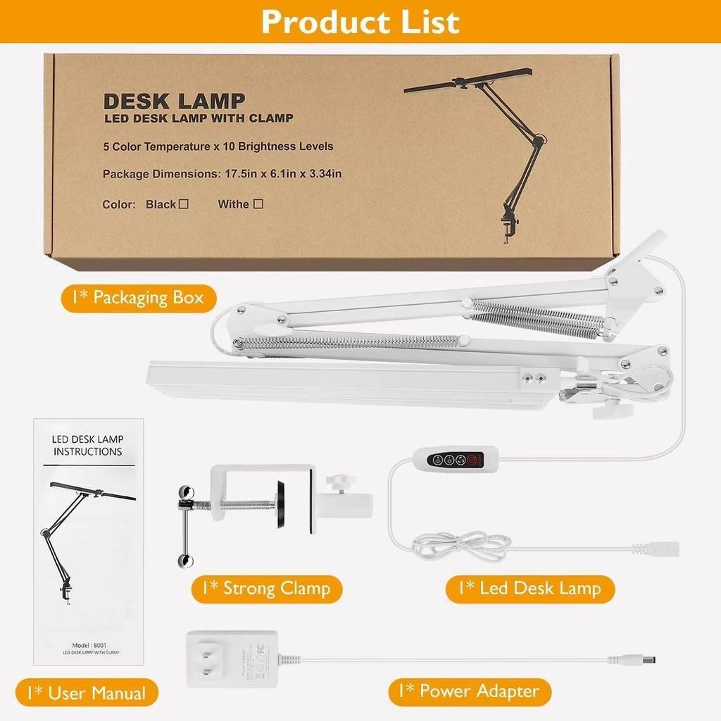 LED Desk Lamp with Clamp 360° Swing Arm Lamp Eye-caring 3 Lighting ...