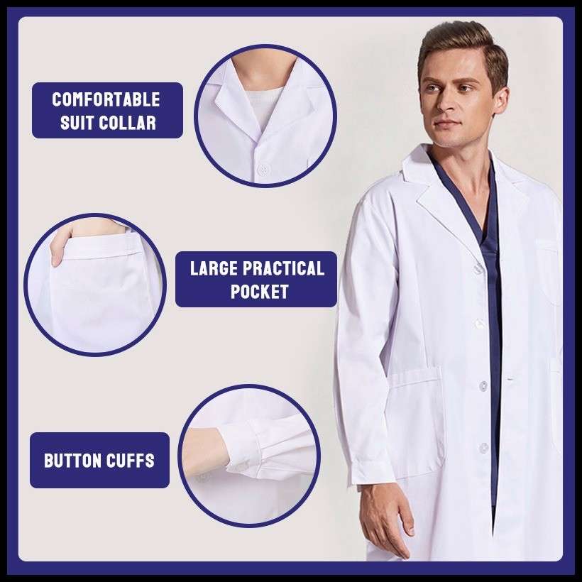 Lab Coat Lab Gown For Doctor Student Lab Gown Long Sleeve White ...