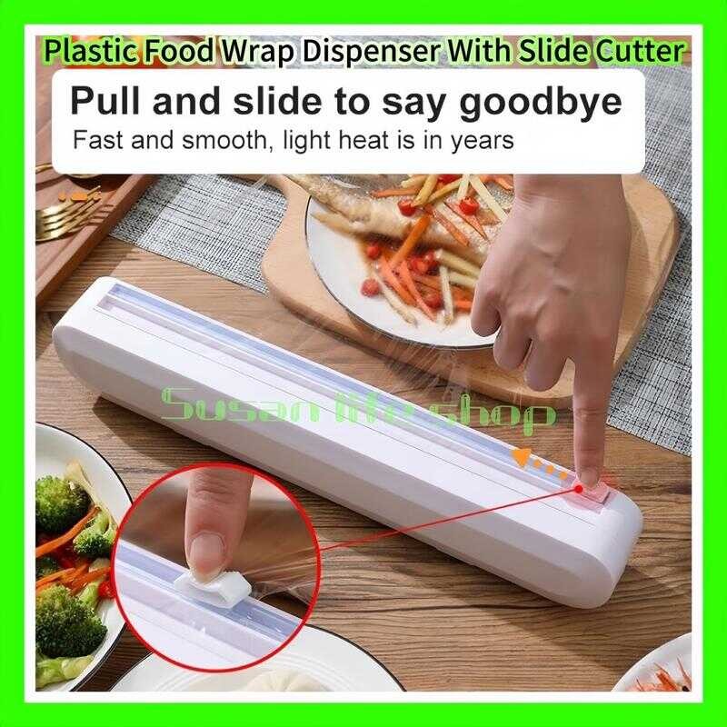 Susanlifeshop Plastic Food Wrap Dispenser With Slide Cutter Adjustable ...